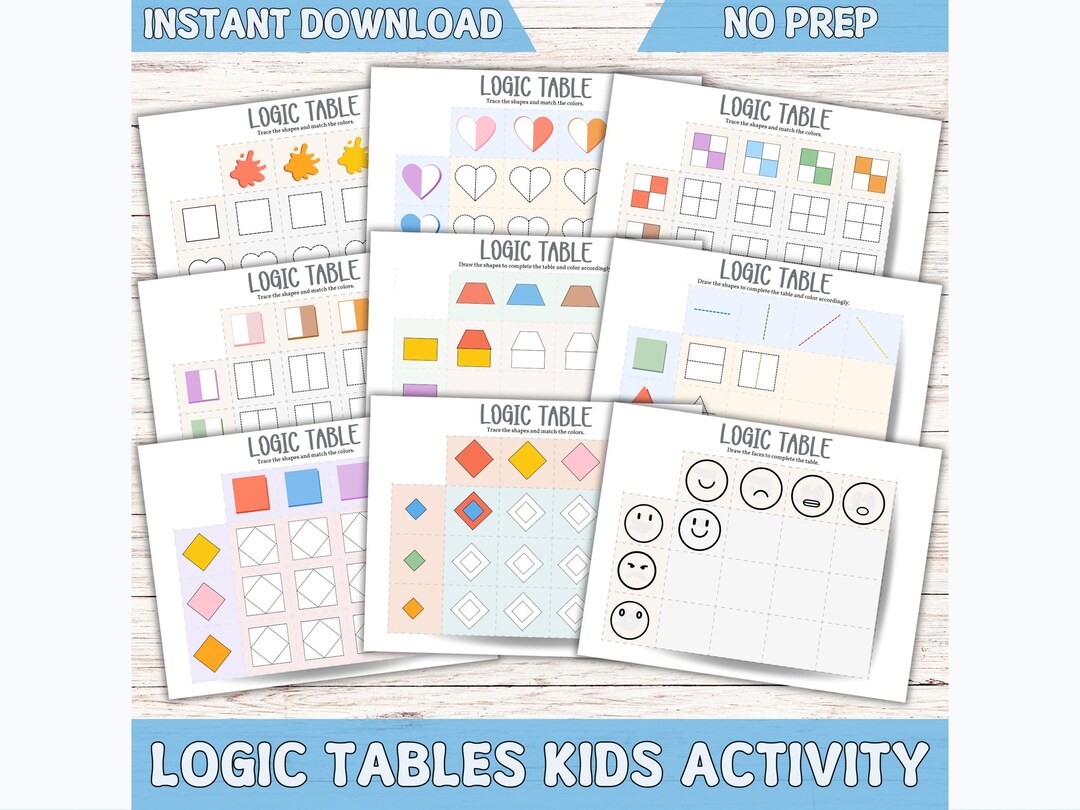 10 Easy Logic Table Bundle Printable Shapes and Colors Logic Table ...