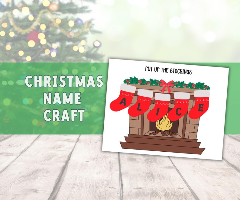 Stocking on Fireplace Name Craft for Toddler, Preschool, Pre-k ...