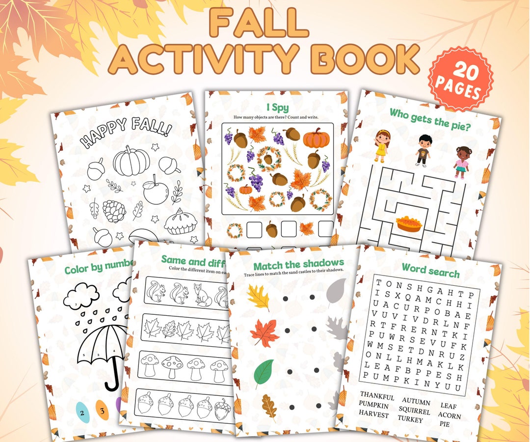 Fall Activity Book for Kids, Autumn Games Bundle Pack, Printable ...