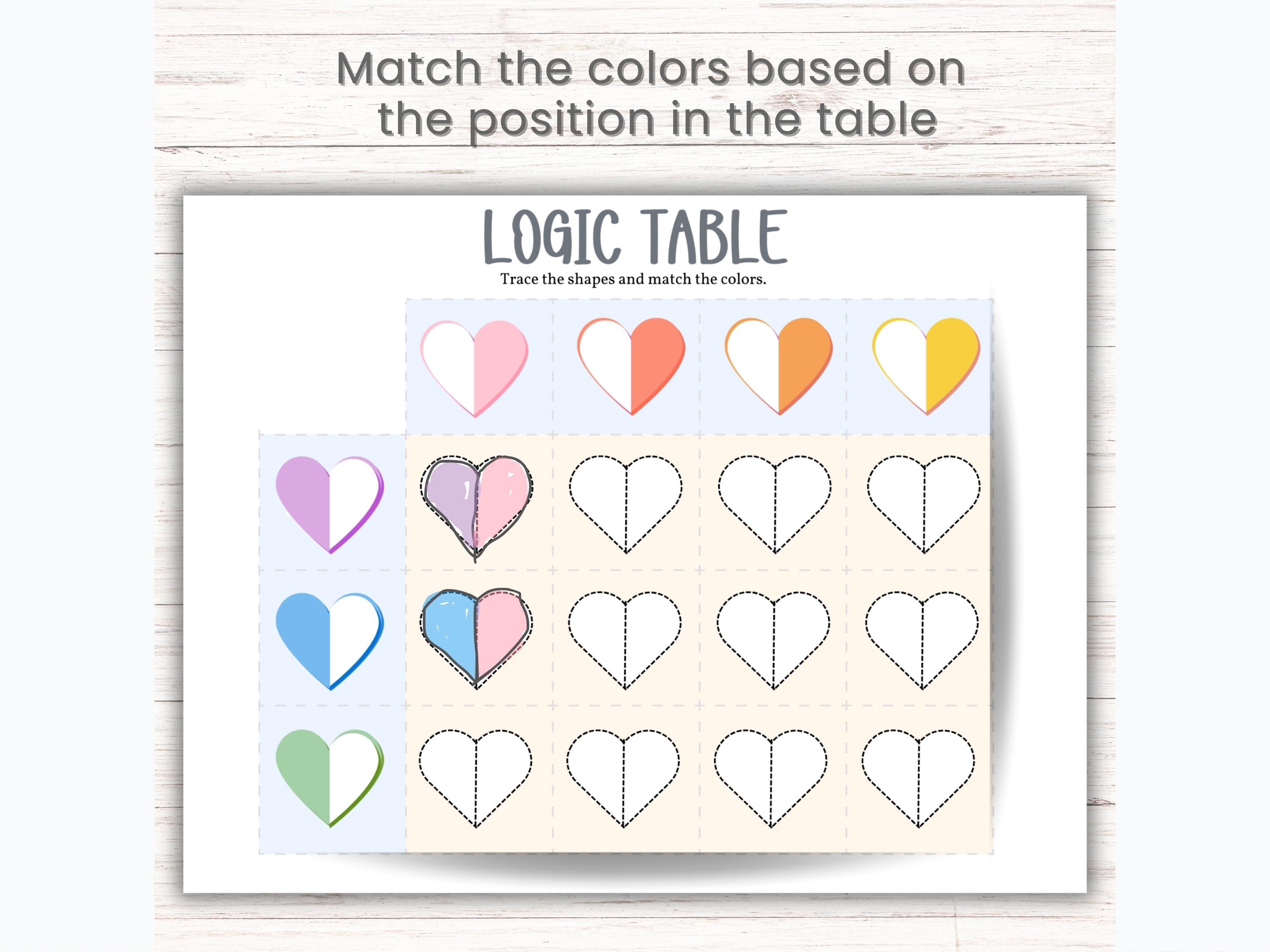 10 Easy Logic Table Bundle Printable Shapes and Colors Logic Table ...