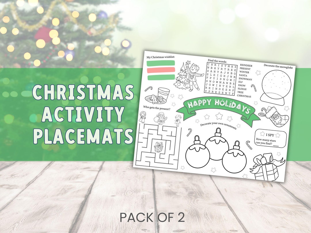 Christmas Activity Placemats for Kids, Printable Christmas Coloring ...
