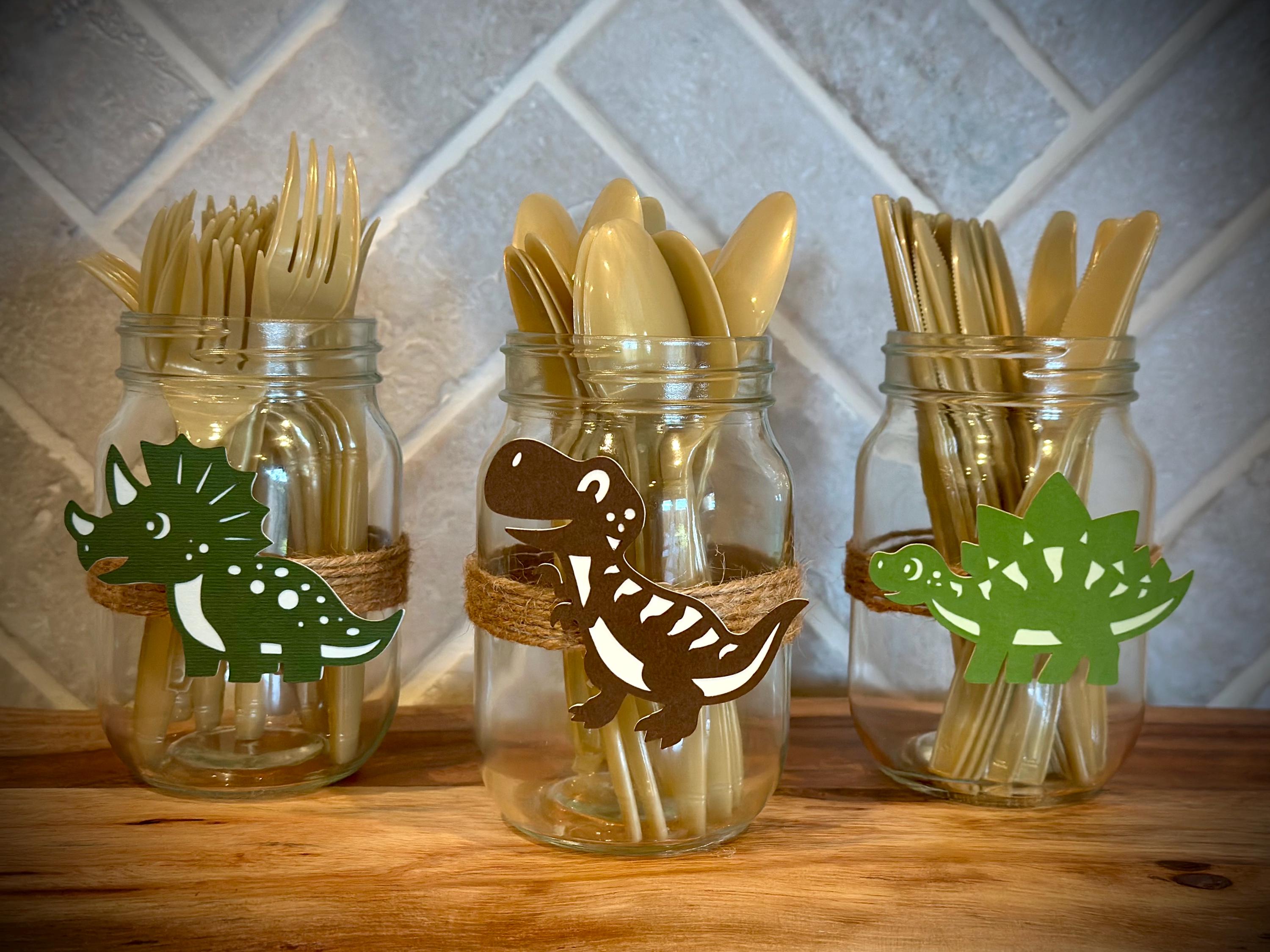 Mason Jar Utensil Set Dinosaur Mason Jars Dinosaur Baby Shower Dinosaur ...