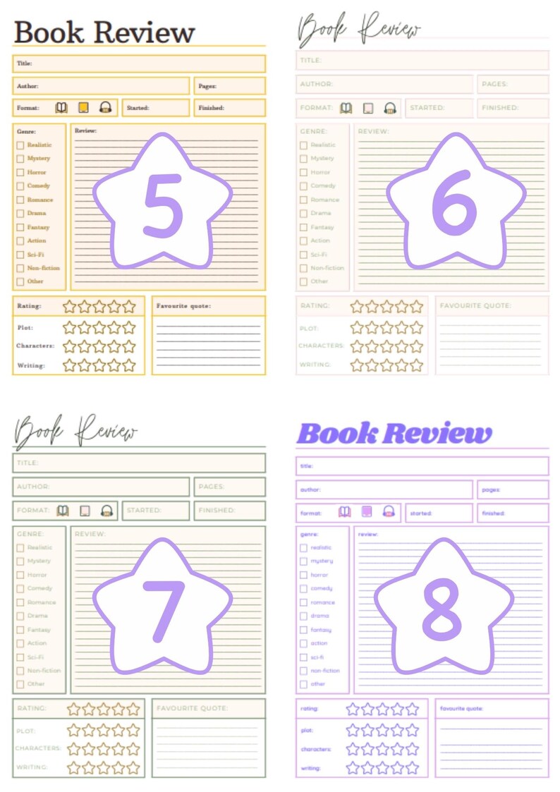 Printable Book Review Template PDF | 12 Styles | Digital Download for ...