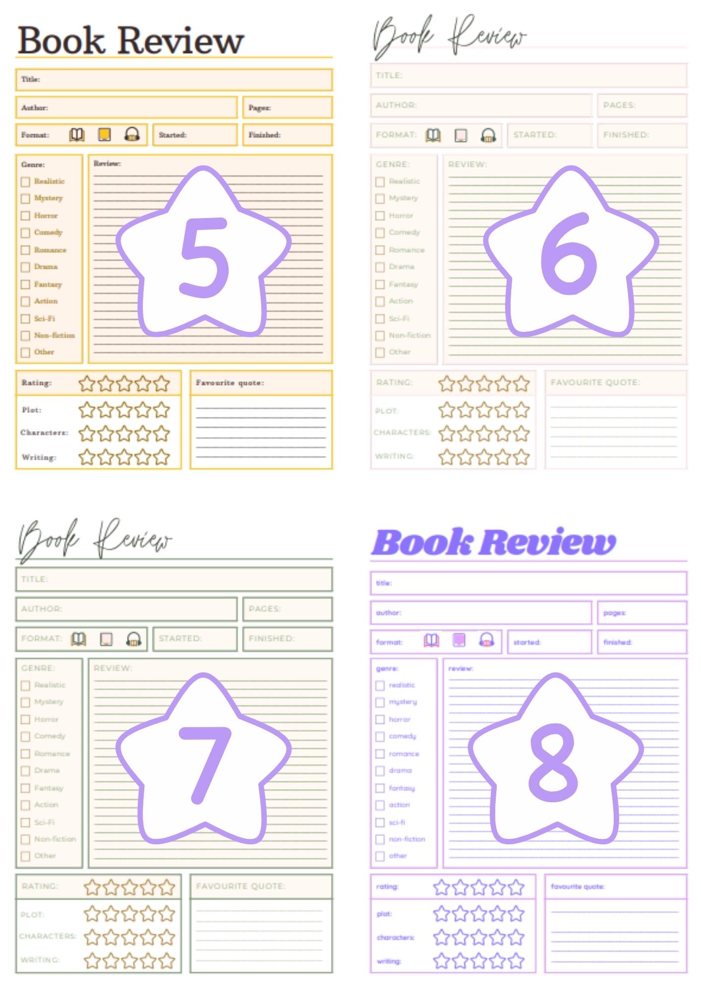 Printable Book Review Template PDF | 12 Styles | Digital Download for ...