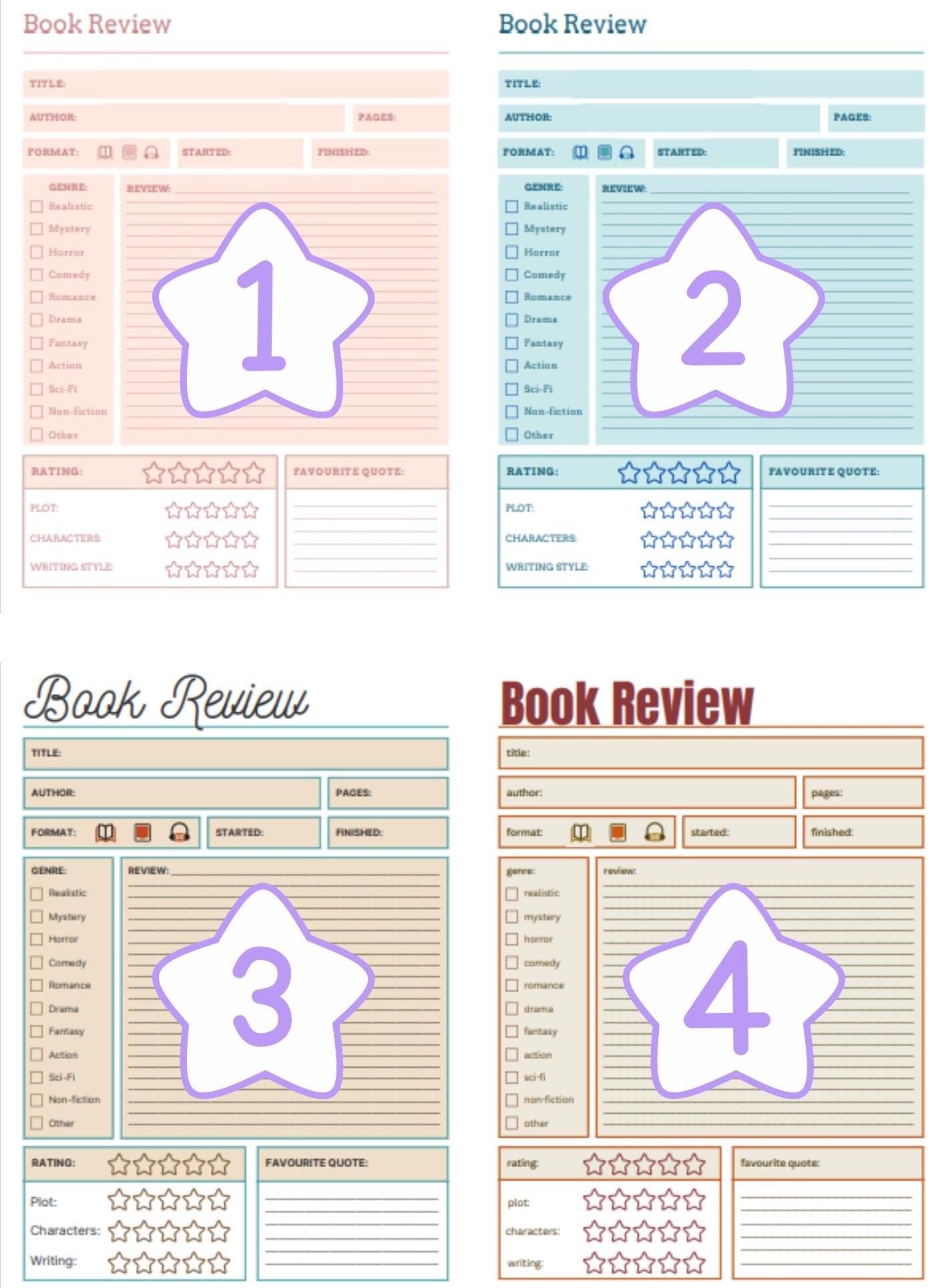 Printable Book Review Template PDF | 12 Styles | Digital Download for ...