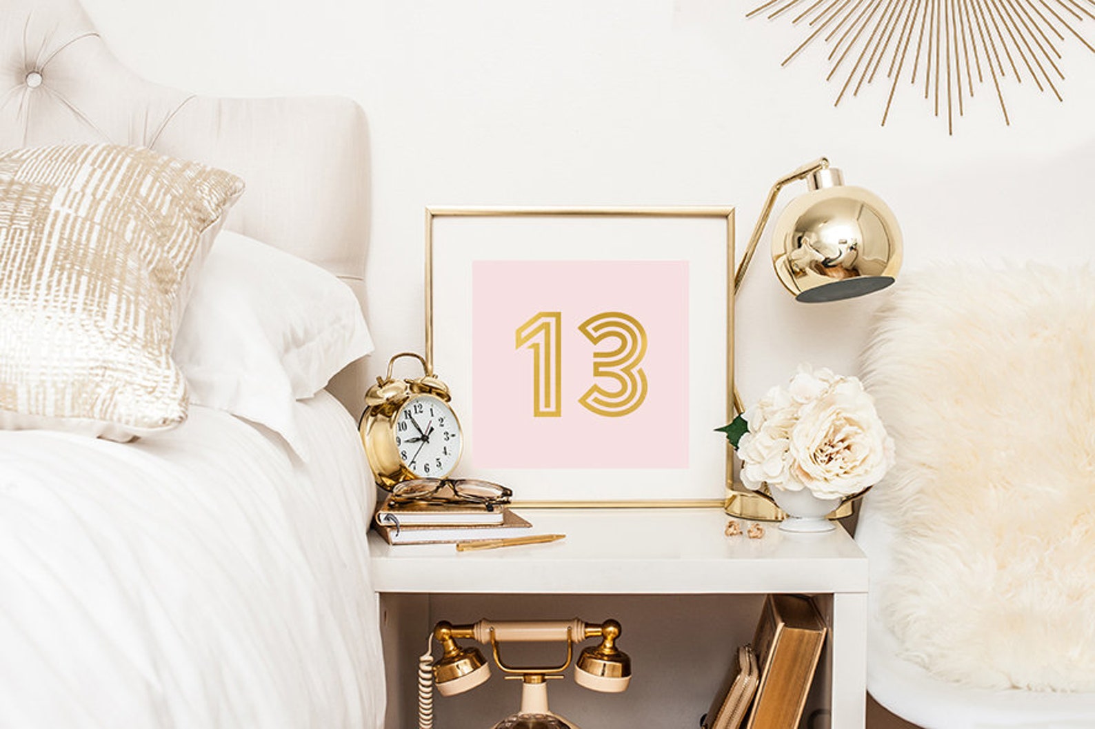 Number 13, Lucky Number Print, Pink Print, Pink Art, Typography Print ...