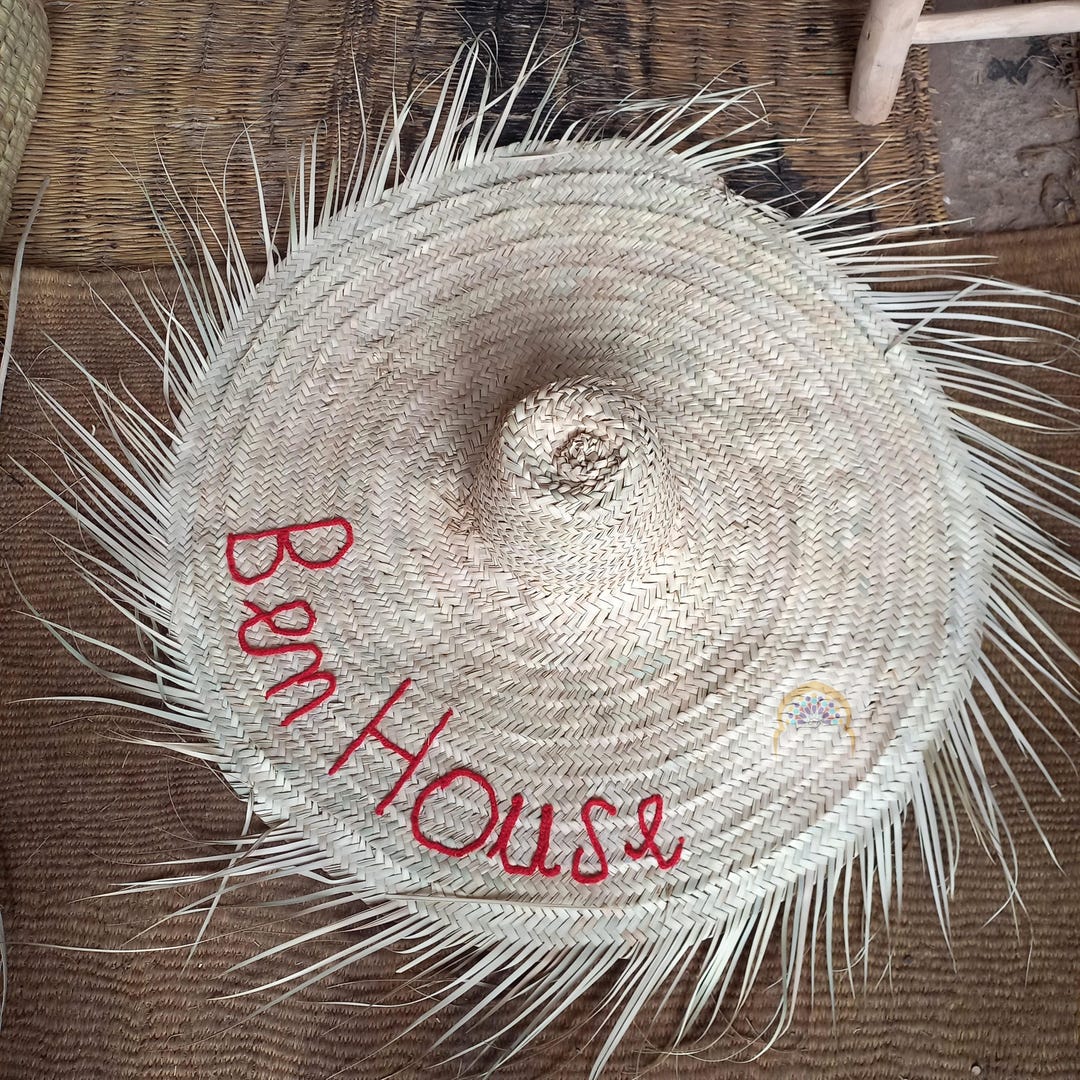 XL Fringed Straw Hat Wall Decor | Customizable Boho Wall Art - Etsy