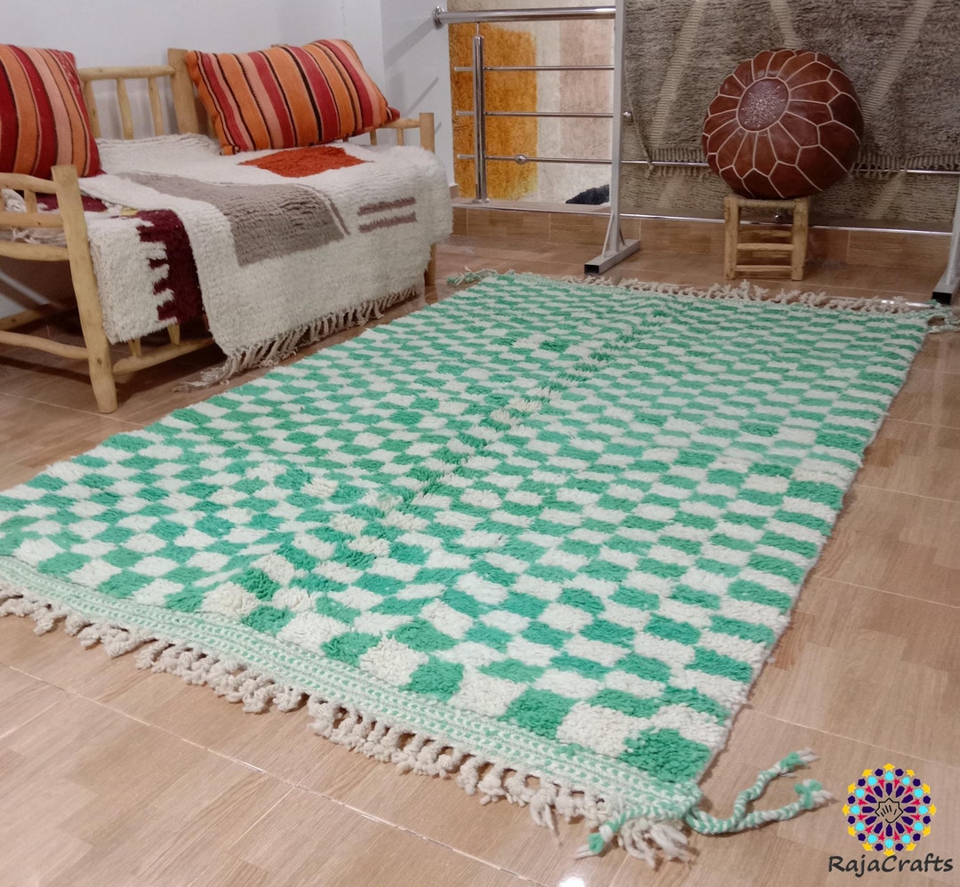 Green and White Checkered Rug, Moroccan Rug, Checkered Moroccan Berber ...