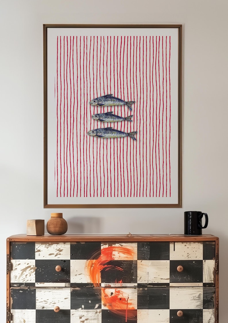 Striped Sardines Print | Aesthetic Kitchen Wall Art | Fish Art Poster ...