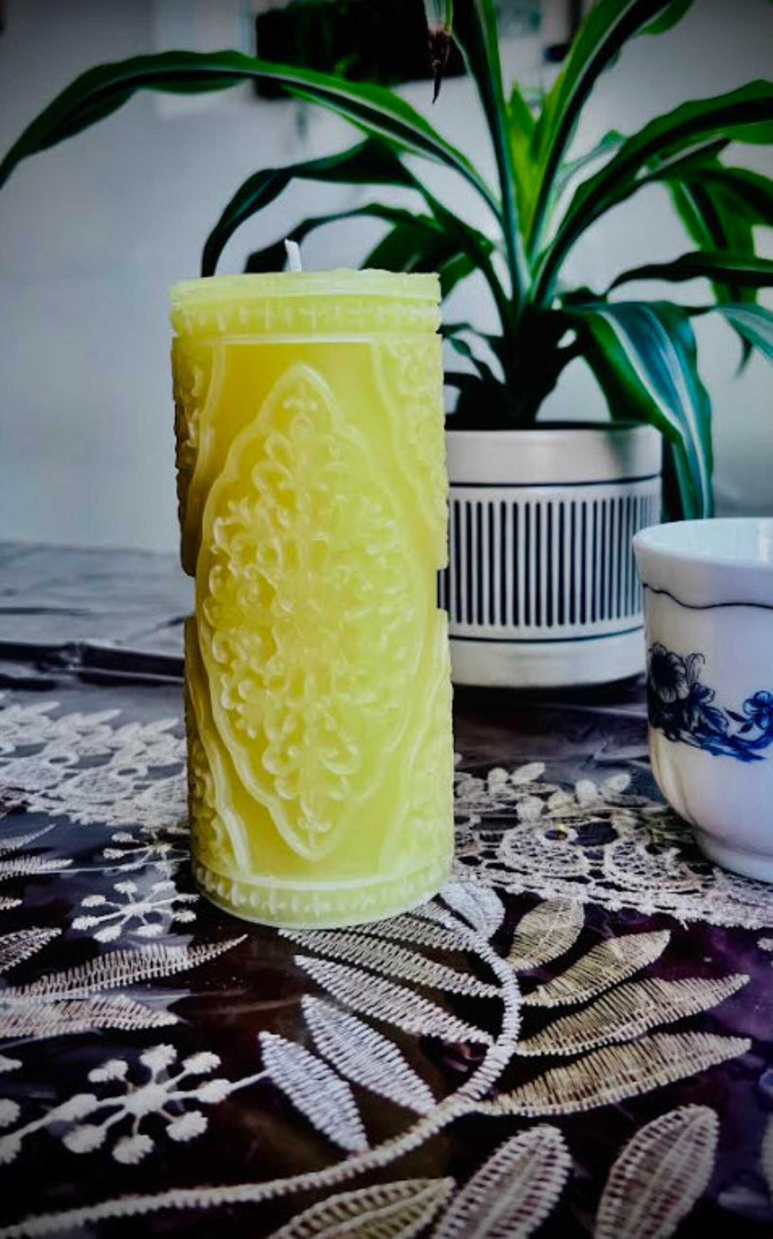 Empyreanbyshifa | Decorative Embossed Scented Beeswax Pillar Candles - Etsy
