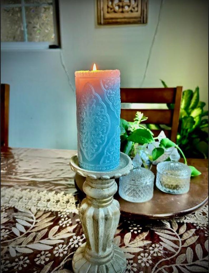 Empyreanbyshifa | Decorative Embossed Scented Beeswax Pillar Candles - Etsy