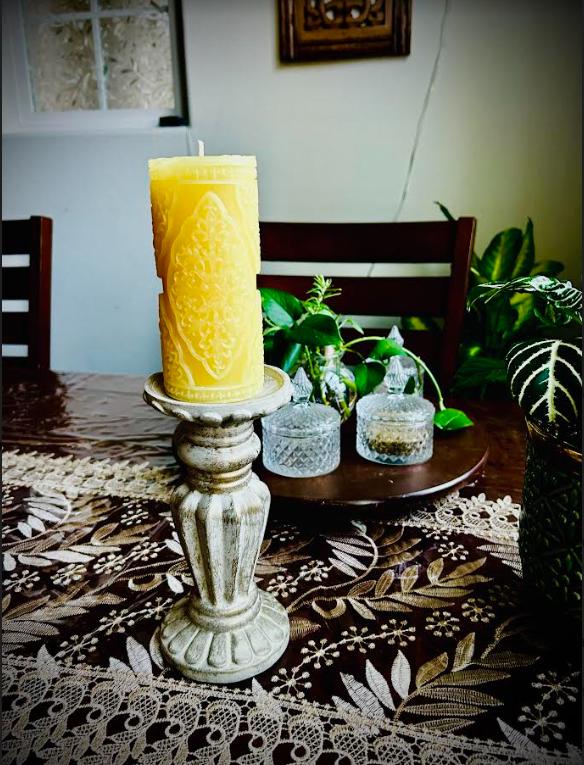 Empyreanbyshifa | Decorative Embossed Scented Beeswax Pillar Candles - Etsy