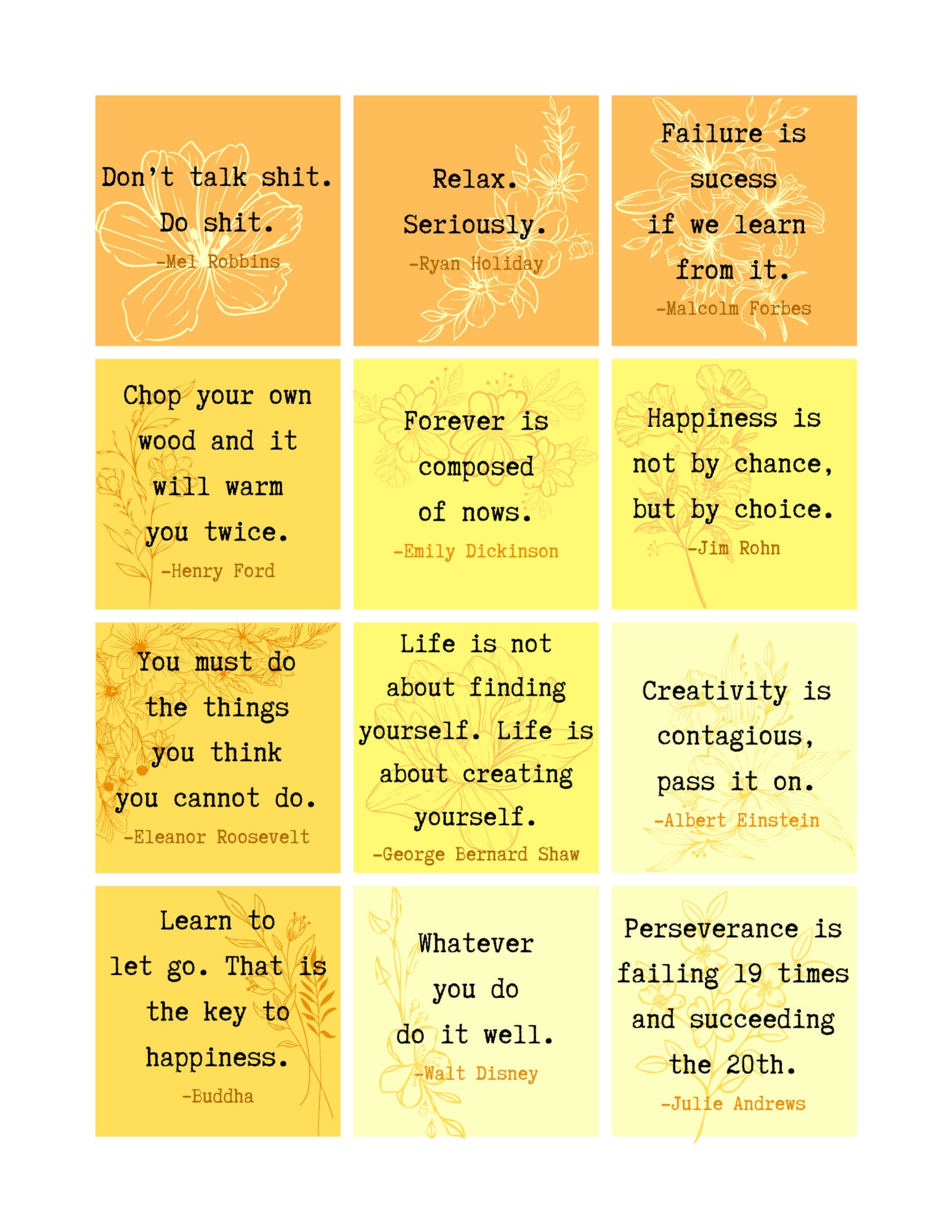 Motivational Quotes (18) Printable Note Cards - Etsy