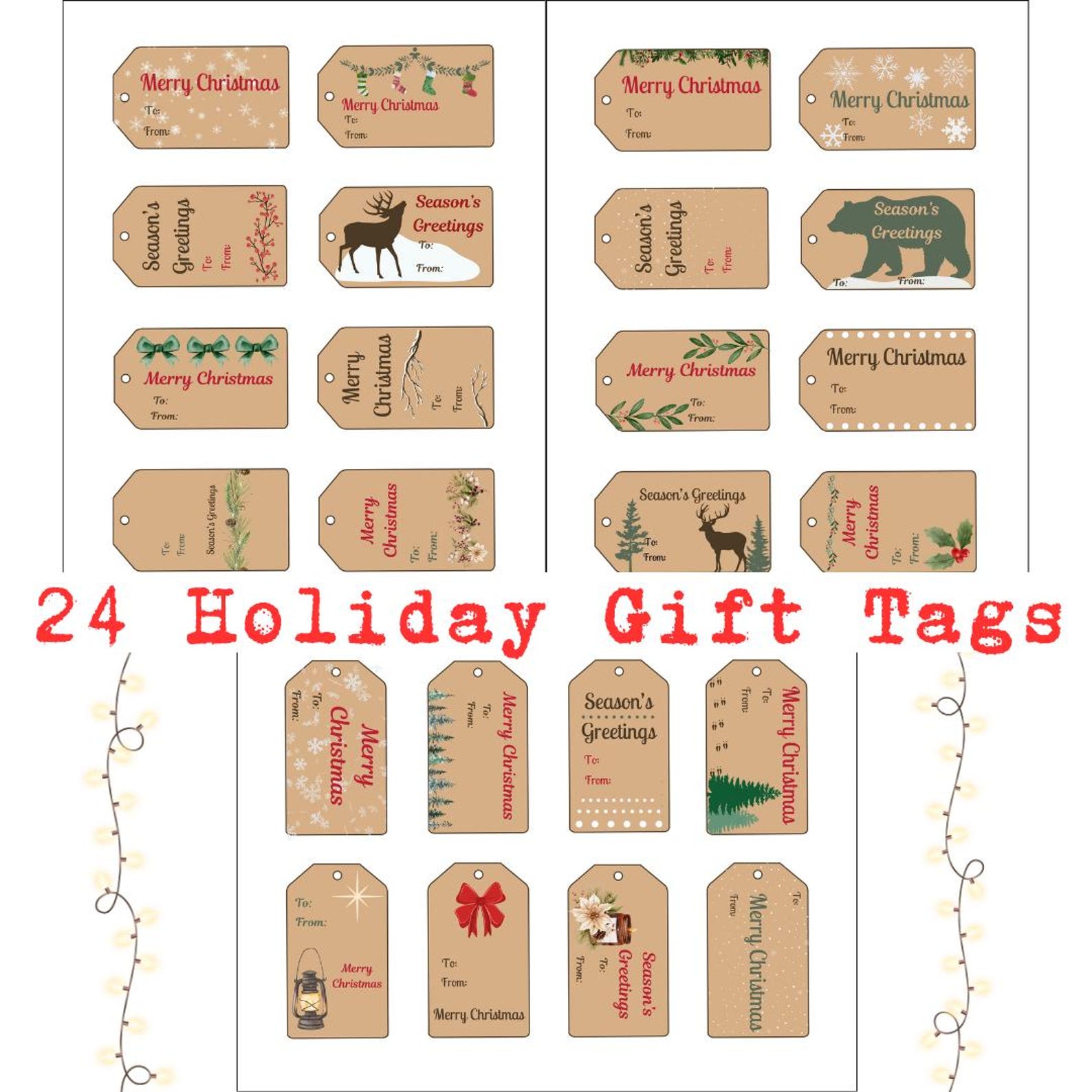 Christmas Gift Tags - Rustic - 24 Printable Tags - Etsy