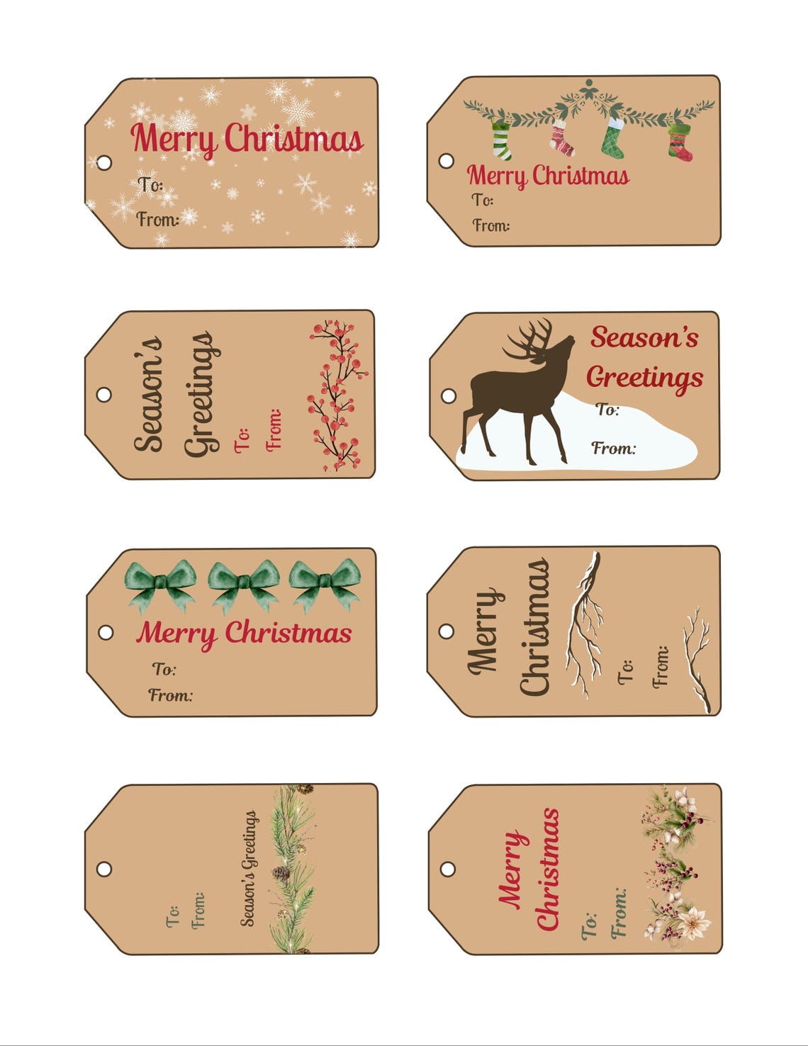 Christmas Gift Tags - Rustic - 24 Printable Tags - Etsy