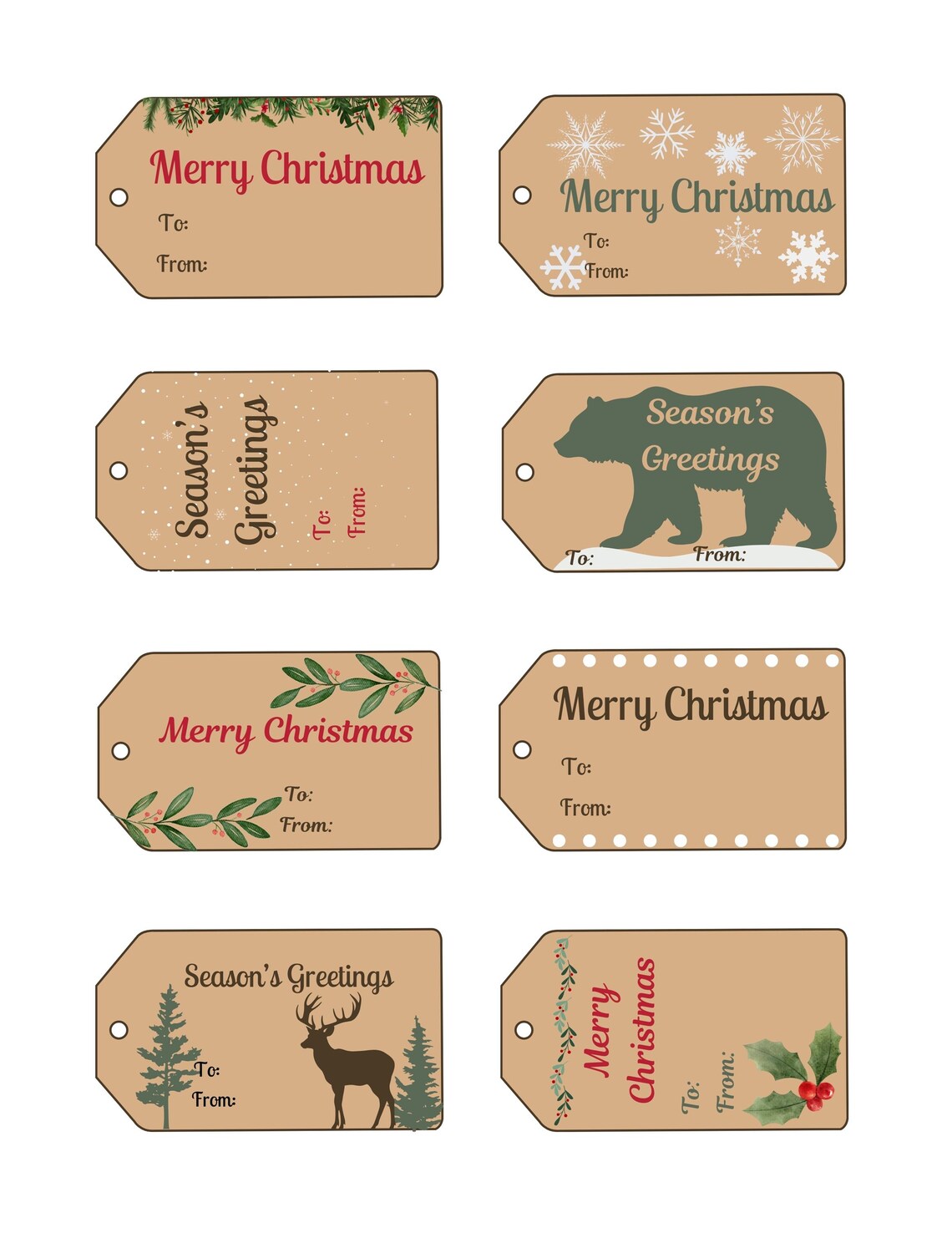 Christmas Gift Tags - Rustic - 24 Printable Tags - Etsy