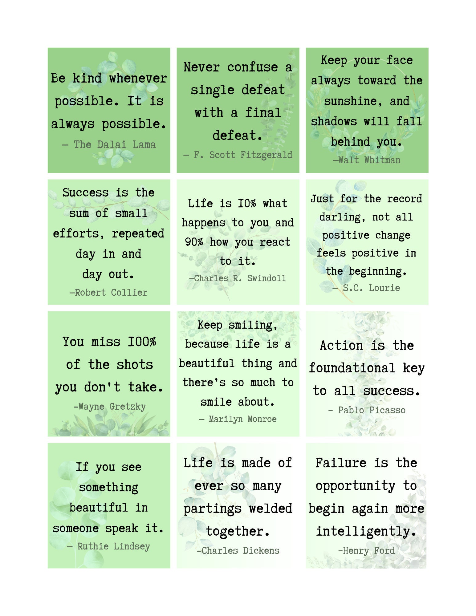 Motivational Quotes (18) Printable Note Cards - Etsy