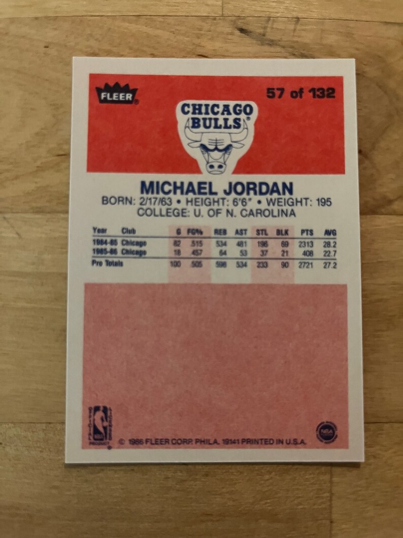 1986 Fleer Basketball Michael Jordan Rookie Card REPRINT Looks ...