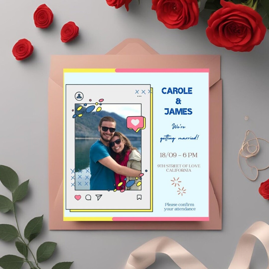 Insta Wedding Invitation With Customizable Photo, 5.5 X 5.5 Inches ...