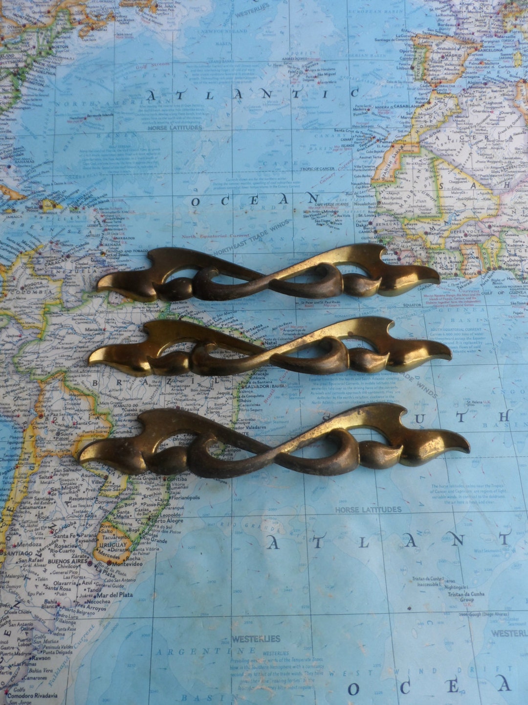 SALE 3 Wide Mid Century Brass Metal Handles - Etsy