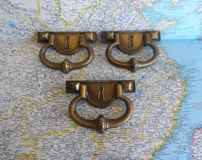 SALE! 3 Large Vintage Brass-metal Handles W/faux Keyholes - Etsy