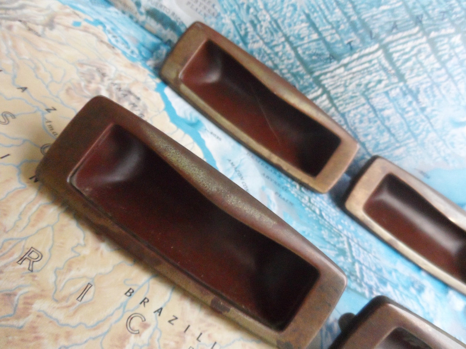 SALE 4 Mod Rectangle Brass Metal Handles W/concave Inserts | Etsy