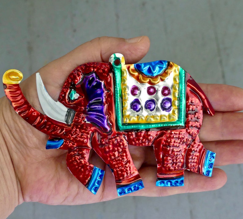 Hand-punched Tin Ornament Elephant Colorful Mexican Folk | Etsy