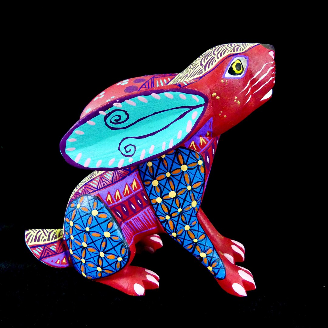 RABBIT Wood Carving, Alebrije, Colorful Oaxacan Mexican Folk Art ...