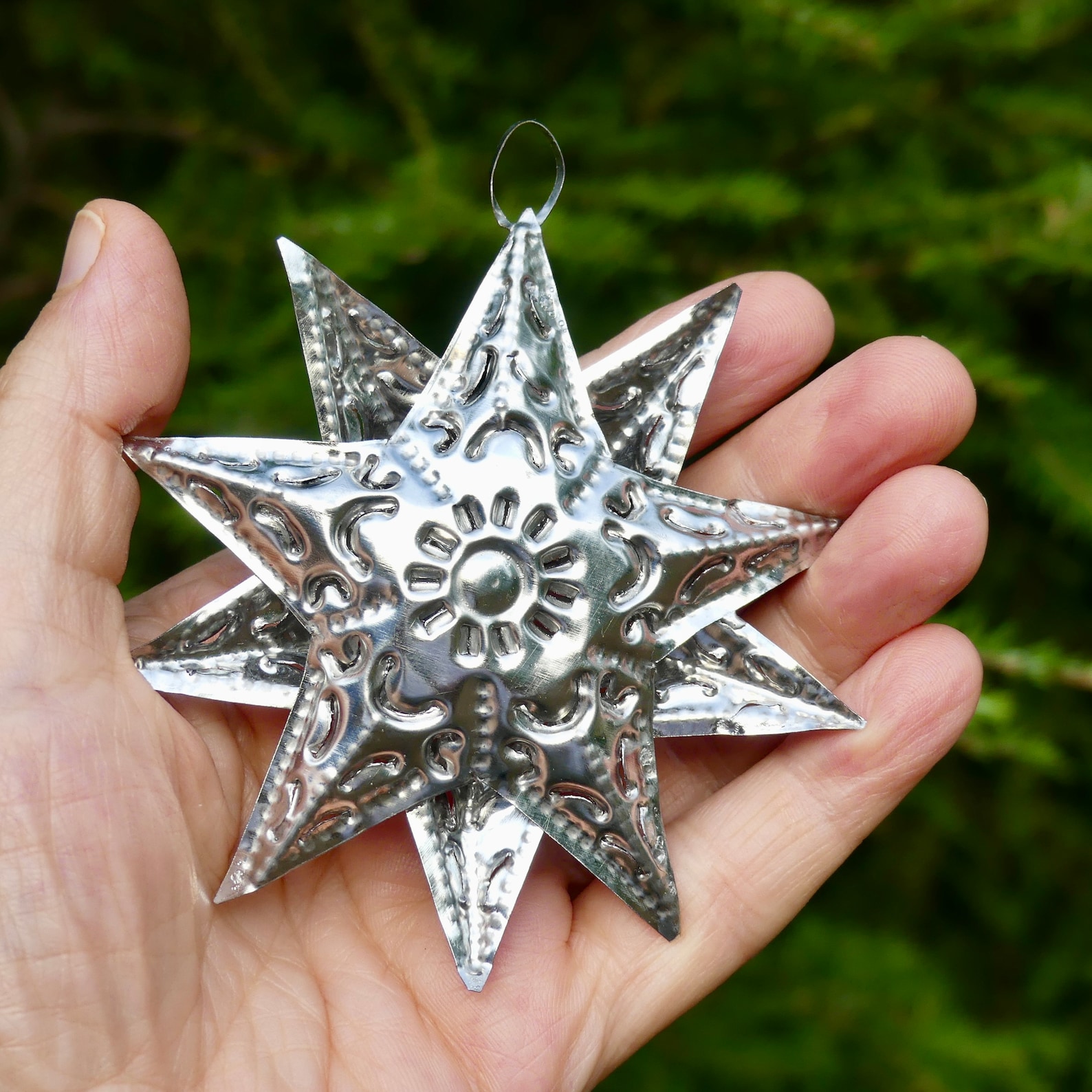 Hand-punched Tin Star Ornament, Mexican Folk Art, Christmas Tree Star ...