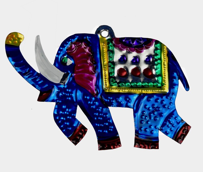 Hand-punched Tin Ornament Elephant Colorful Mexican Folk - Etsy