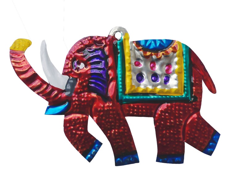 Hand-punched Tin Ornament Elephant Colorful Mexican Folk - Etsy
