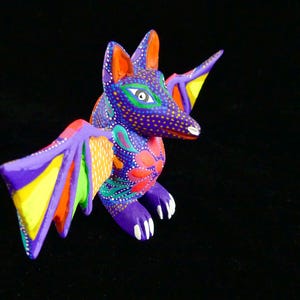 BAT MURCIÉLAGO Woodcarving, Colorful Oaxacan Alebrije, Mexican Folk Art ...