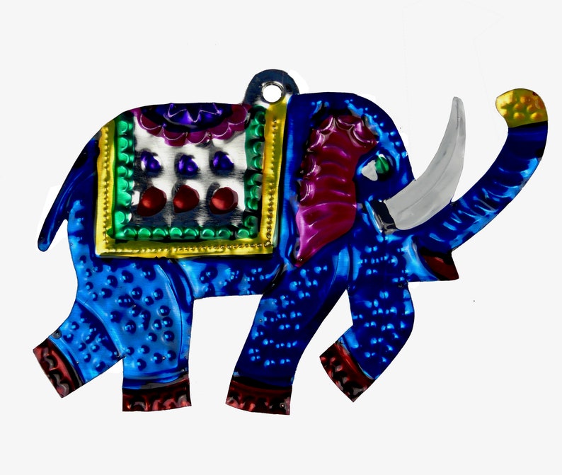 Hand-punched Tin Ornament Elephant Colorful Mexican Folk - Etsy