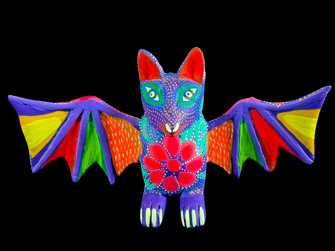 BAT MURCIÉLAGO Woodcarving, Colorful Oaxacan Alebrije, Mexican Folk Art ...