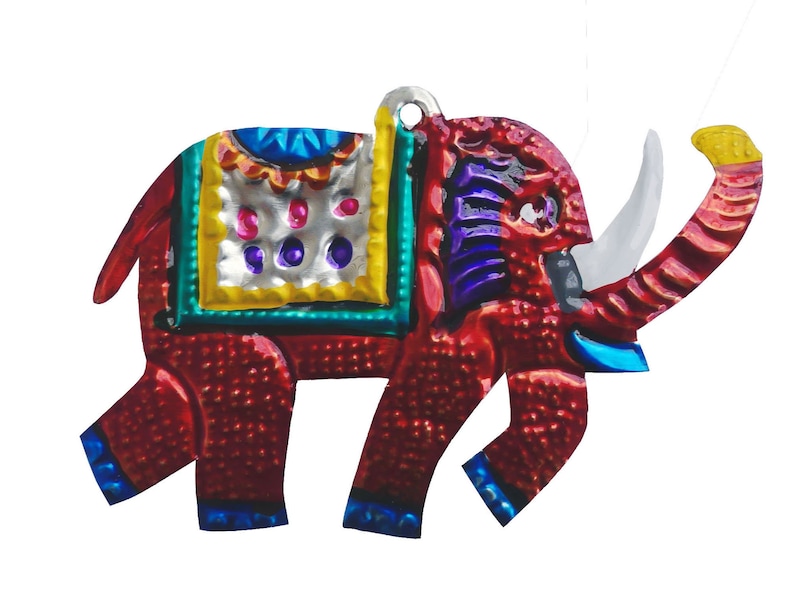 Hand-punched Tin Ornament Elephant Colorful Mexican Folk - Etsy