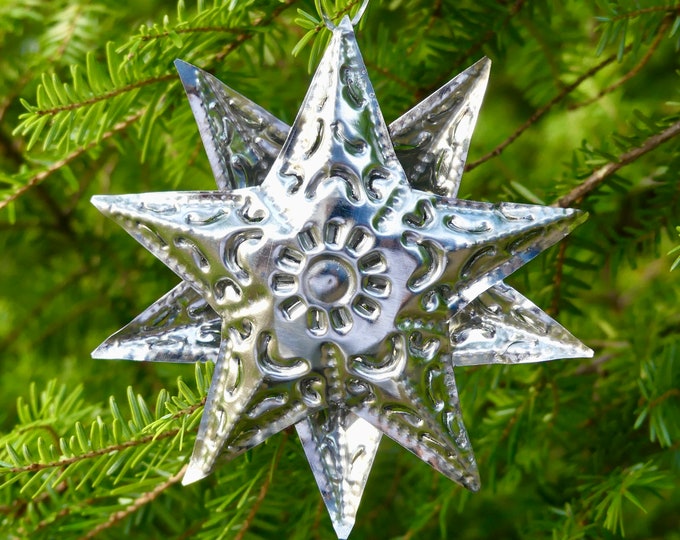 Hand Punched Tin Star Ornament Mexican Folk Art Christmas Tree Star Etsy