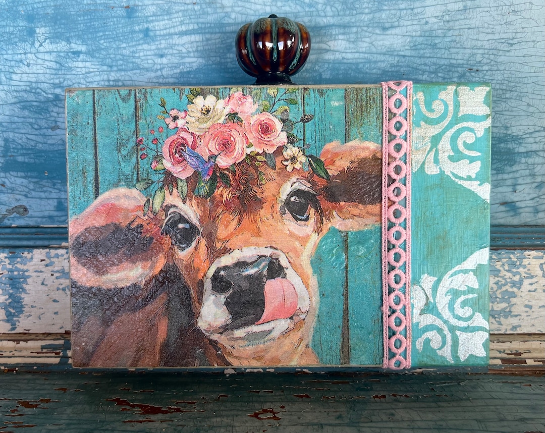 Cow Shelf Sitter, Wood Cow Block, Wooden Cow Shelf Sitter, Summertime ...