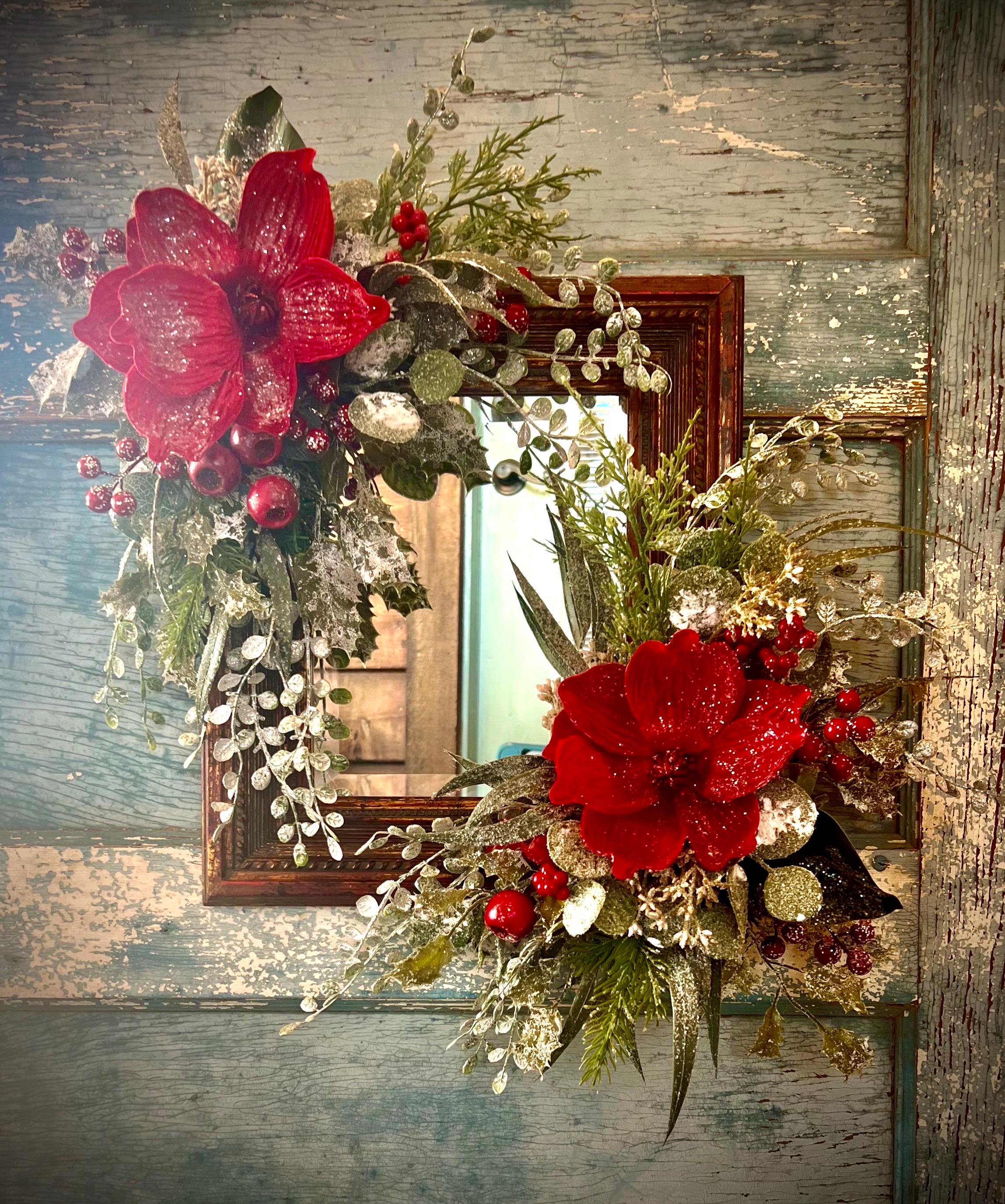 Winter Seasonal Wall Mirror, Christmas Wall Mirror Decor, Magnolia and ...