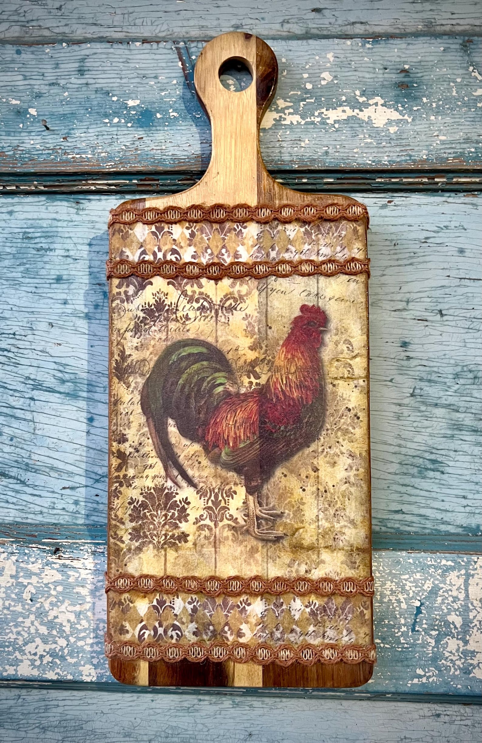 Decoupaged Rooster Charcuterie Board, Rustic Rooster Cutting Board ...