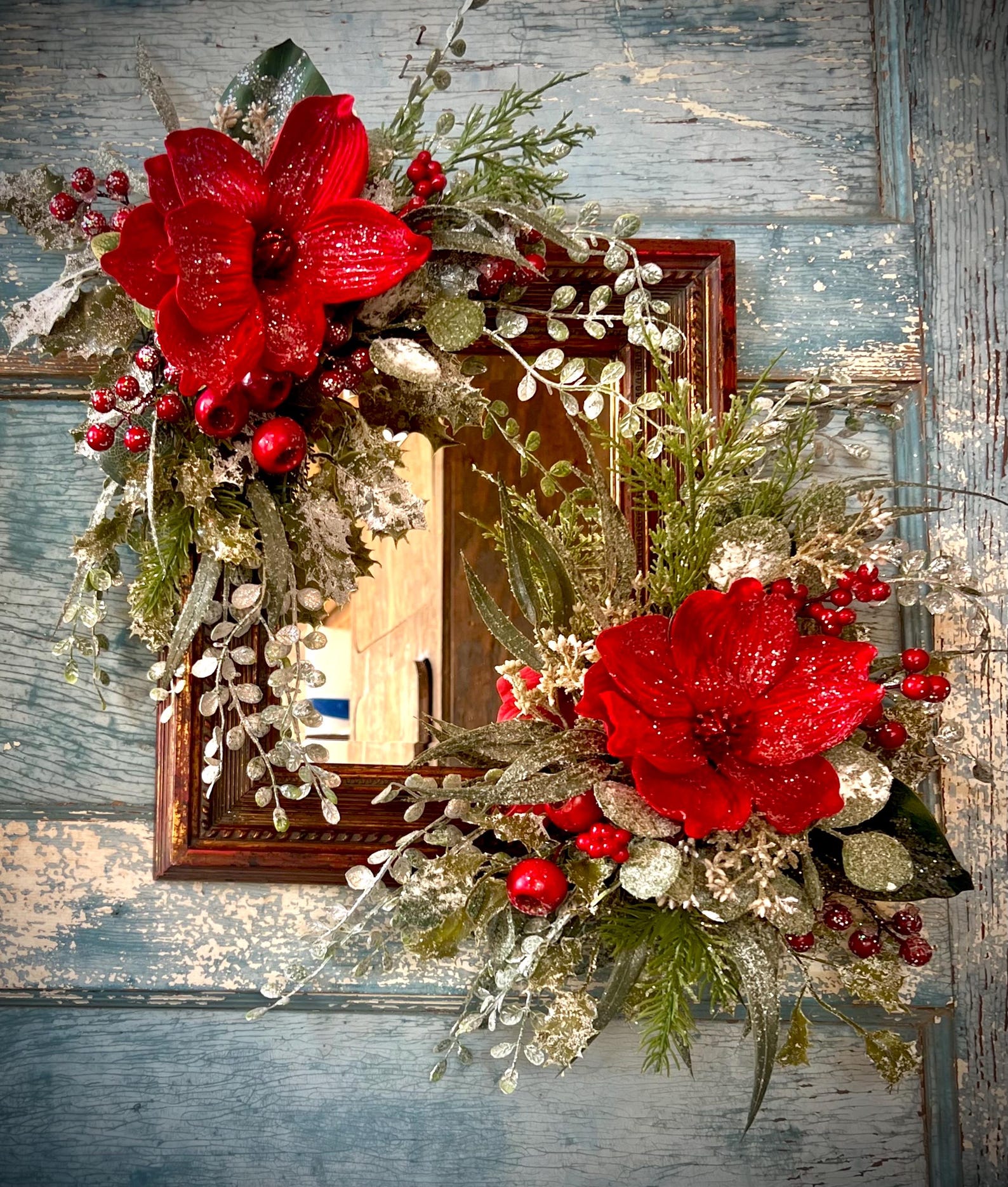 Winter Seasonal Wall Mirror, Christmas Wall Mirror Decor, Magnolia and ...