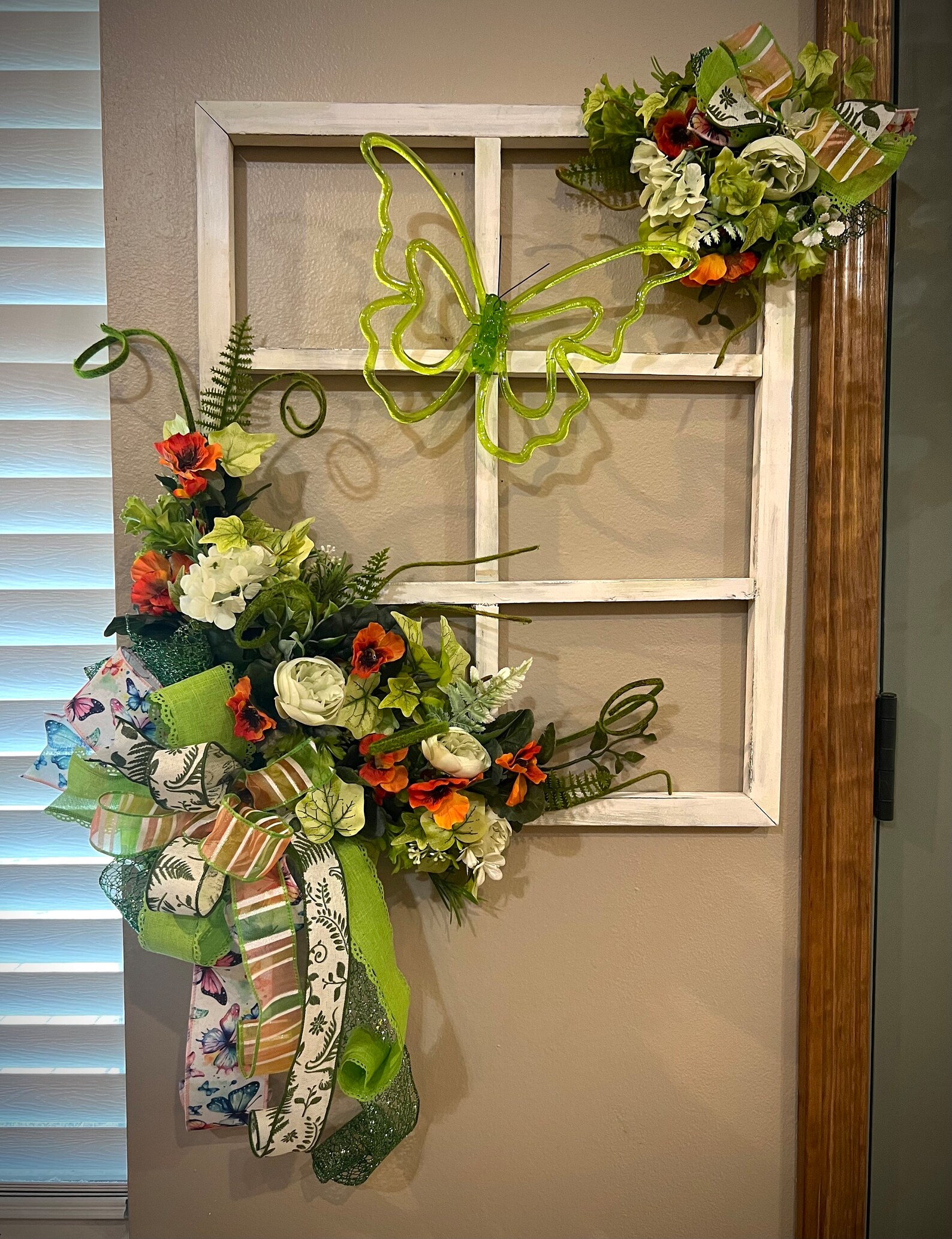 Custom-built 22x18” Green Butterfly Window Frame, 22x18” Large Butterfly Window Frame, Custom ...