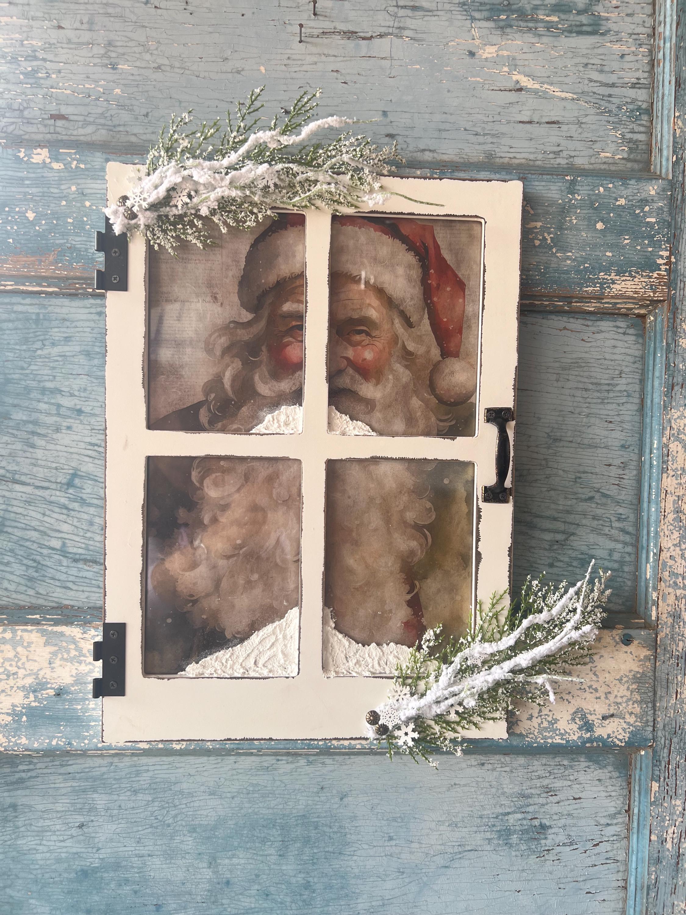 Decoupage Peeking Santa Window Frame: Christmas Wall Decor (19x15x1/2 ...