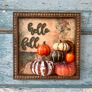 Hello Fall Pumpkin Shadow Box Frame: Distressed Autumn Decor - Etsy