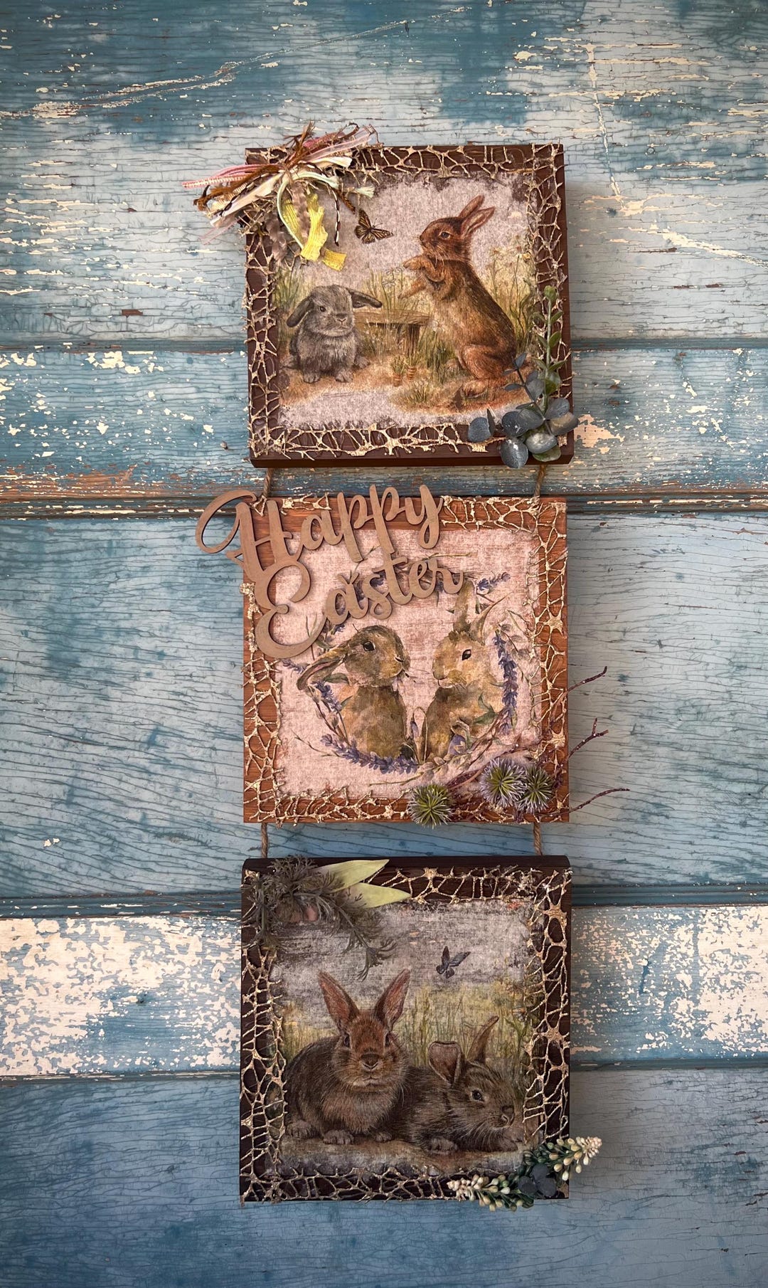 Happy Easter Decoupaged Wooden Plaques, Set/3 Bunny Wall Paques, 26” X ...