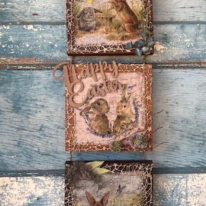 Happy Easter Decoupaged Wooden Plaques, Set/3 Bunny Wall Paques, 26” X ...