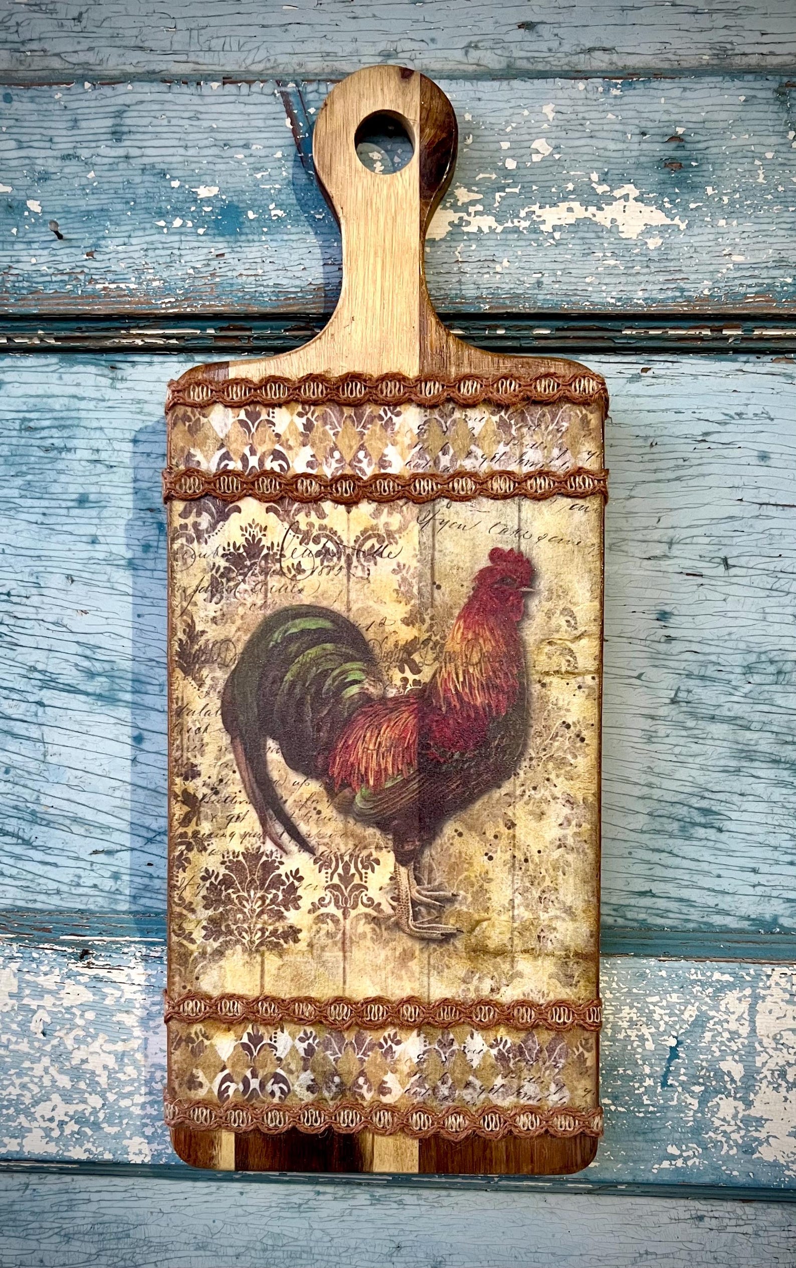 Decoupaged Rooster Charcuterie Board, Rustic Rooster Cutting Board ...