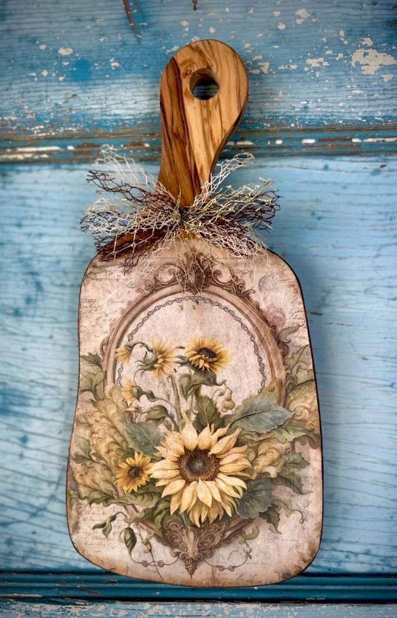 Custom Decoupaged Birch Cutting Board, Hand-decoupaged Wooden Cutting Board, 11.75” X 5.25 ...