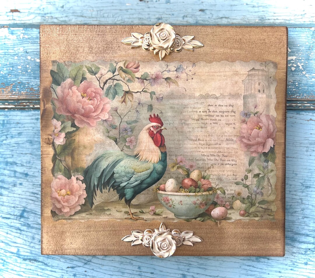 Decoupaged Rooster Plaque, 12"x12"x2" Farmhouse Wooden Wall Decor - Etsy