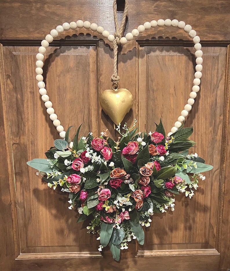 Valentine Heart Beaded Wreath, Heart Beaded Wreath, 25x16 Beaded Heart ...