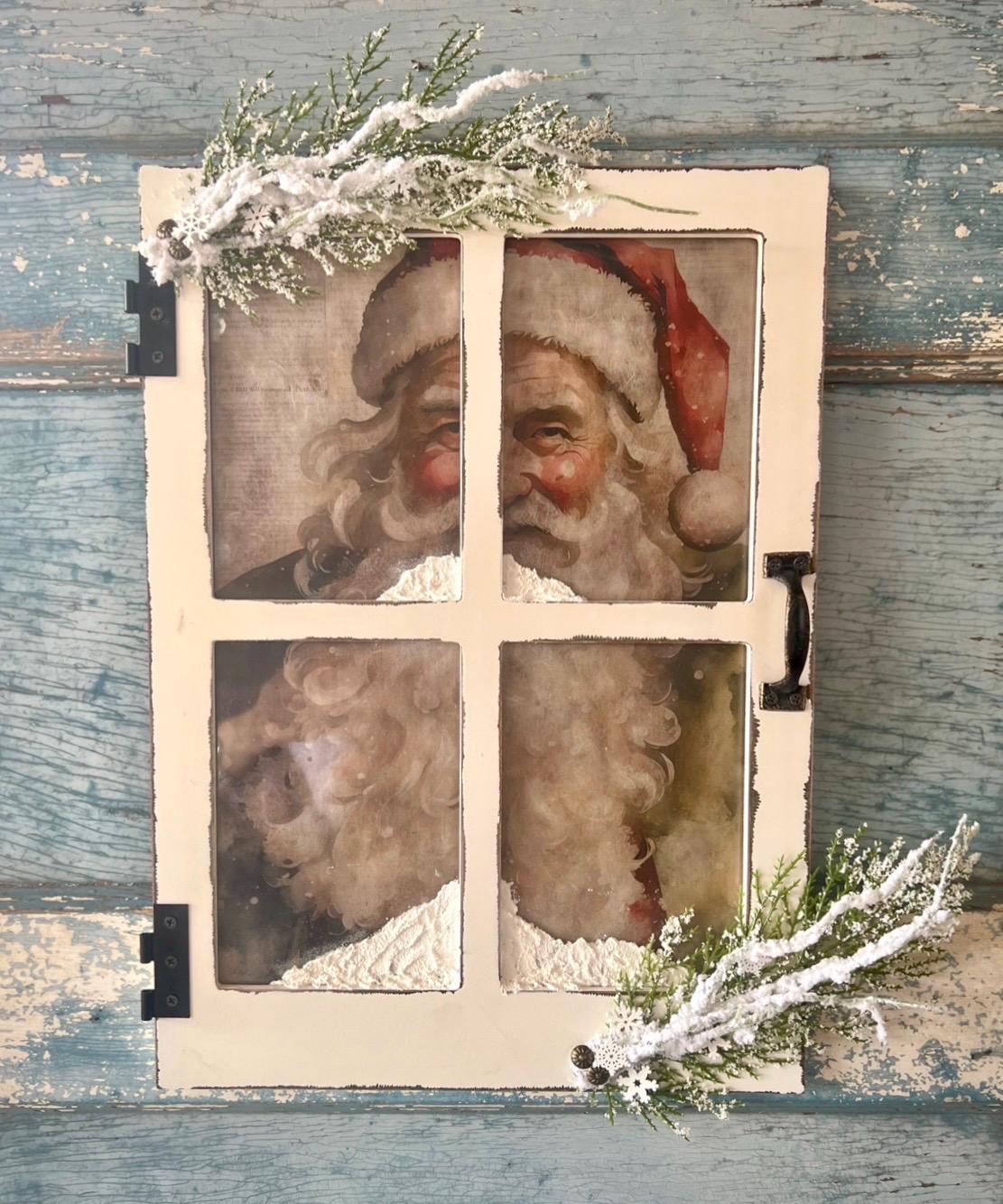 Decoupage Peeking Santa Window Frame: Christmas Wall Decor (19x15x1/2 ...